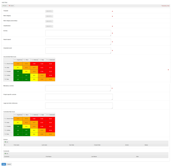 Adding and editing individual Risks to the project Risk register – Lucidity