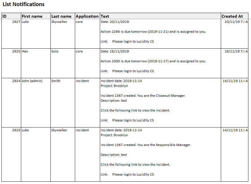 Reporting from the Notifications page – Lucidity